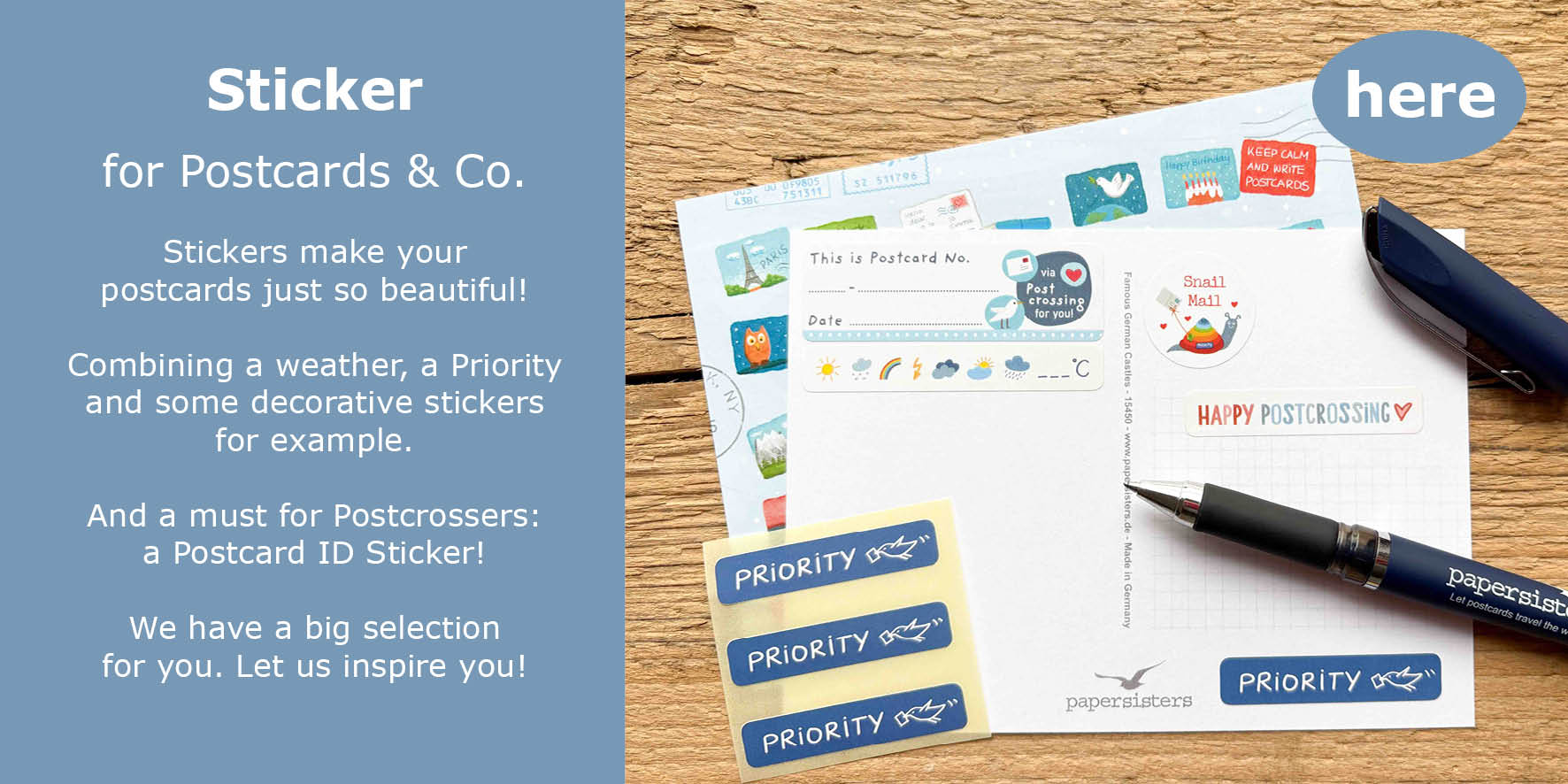 Postcards, Rubberstamps, Stickers, Tapes and more